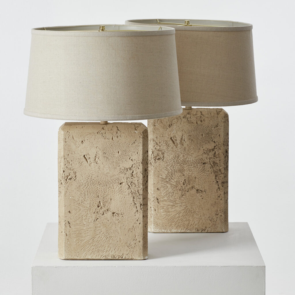 Pair of 1970s travertine effect table lamps, USA | Béton Brut